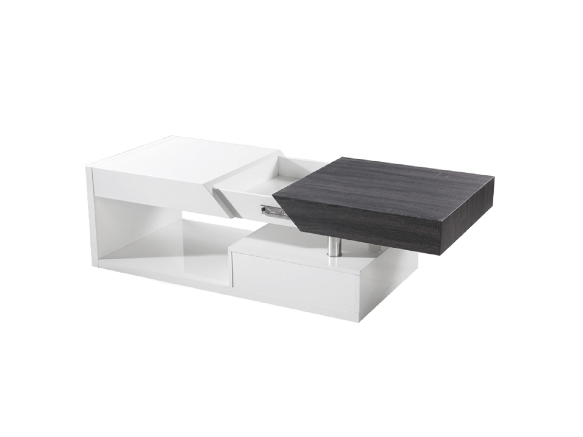 Dohányzó asztal, fehér fény/szürke fa design, MELIDA - Dohányzóasztal