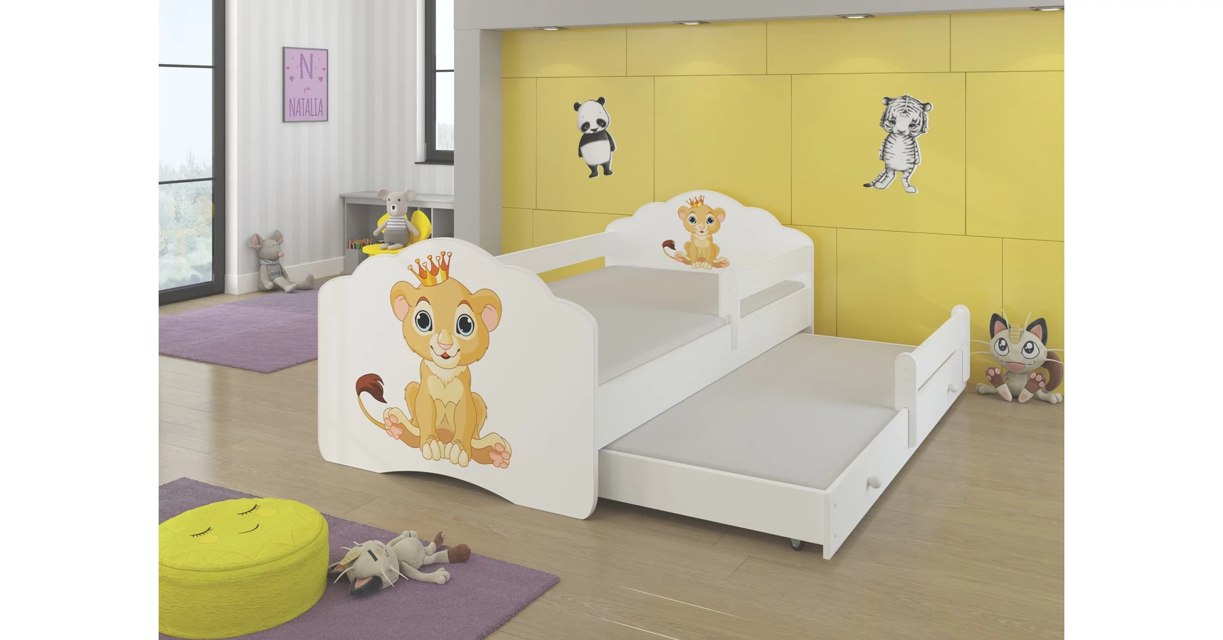Kétszemélyes ágy korláttal és matracokkal CASIMO II LION 160x80, Fehér ...