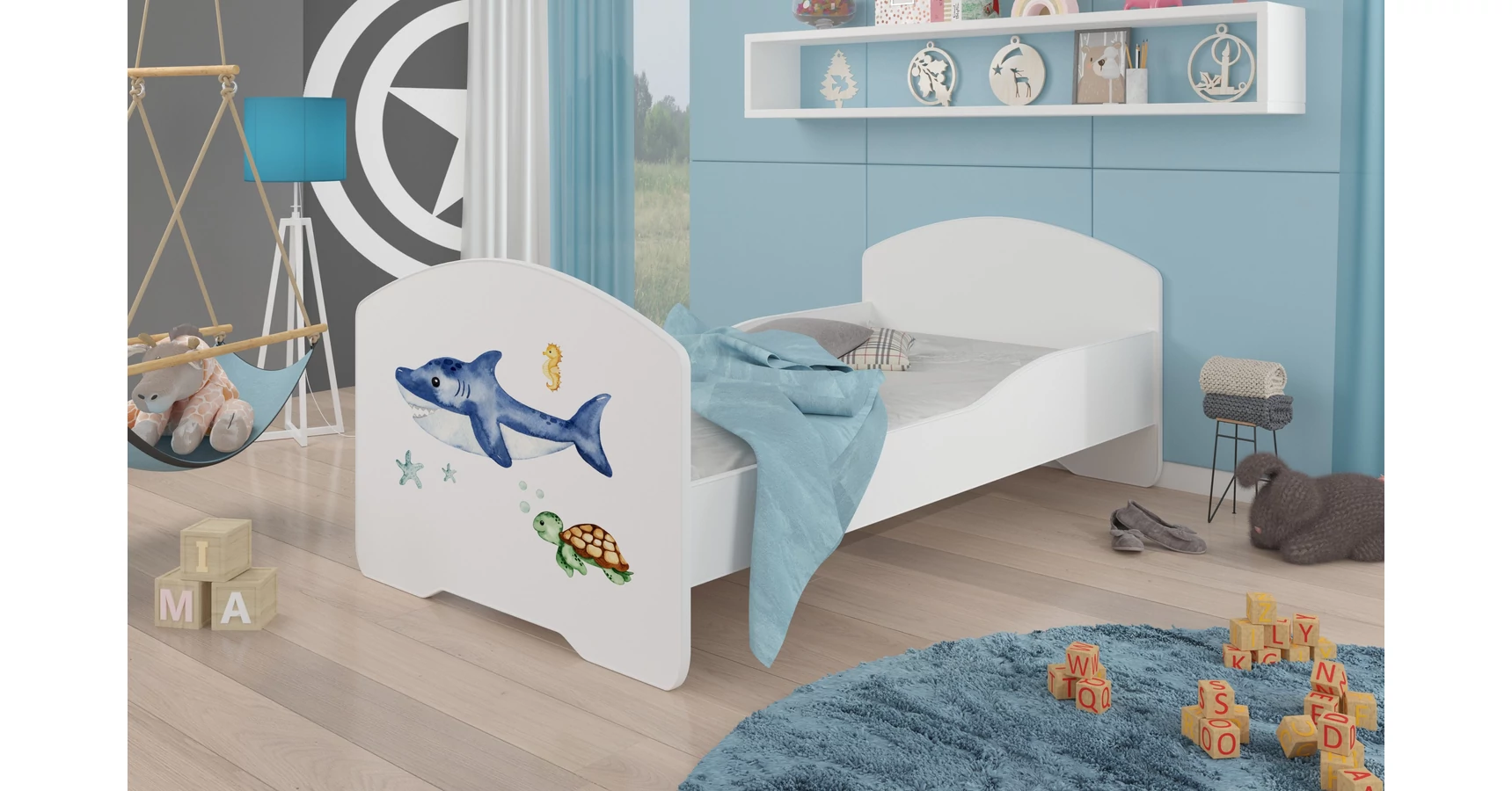 Ágy matraccal PEPE SEA ANIMALS 140x70, Fehér - Gyerekágyak, ifjúsági ágyak