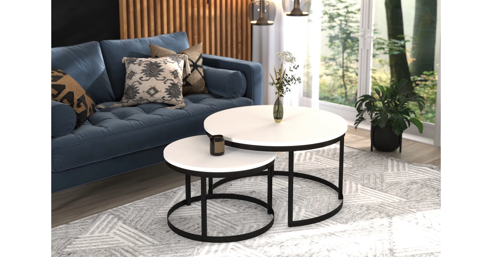 OKIN 2 az 1-ben kávéasztal, Fekete, Fehér - Dohányzóasztal