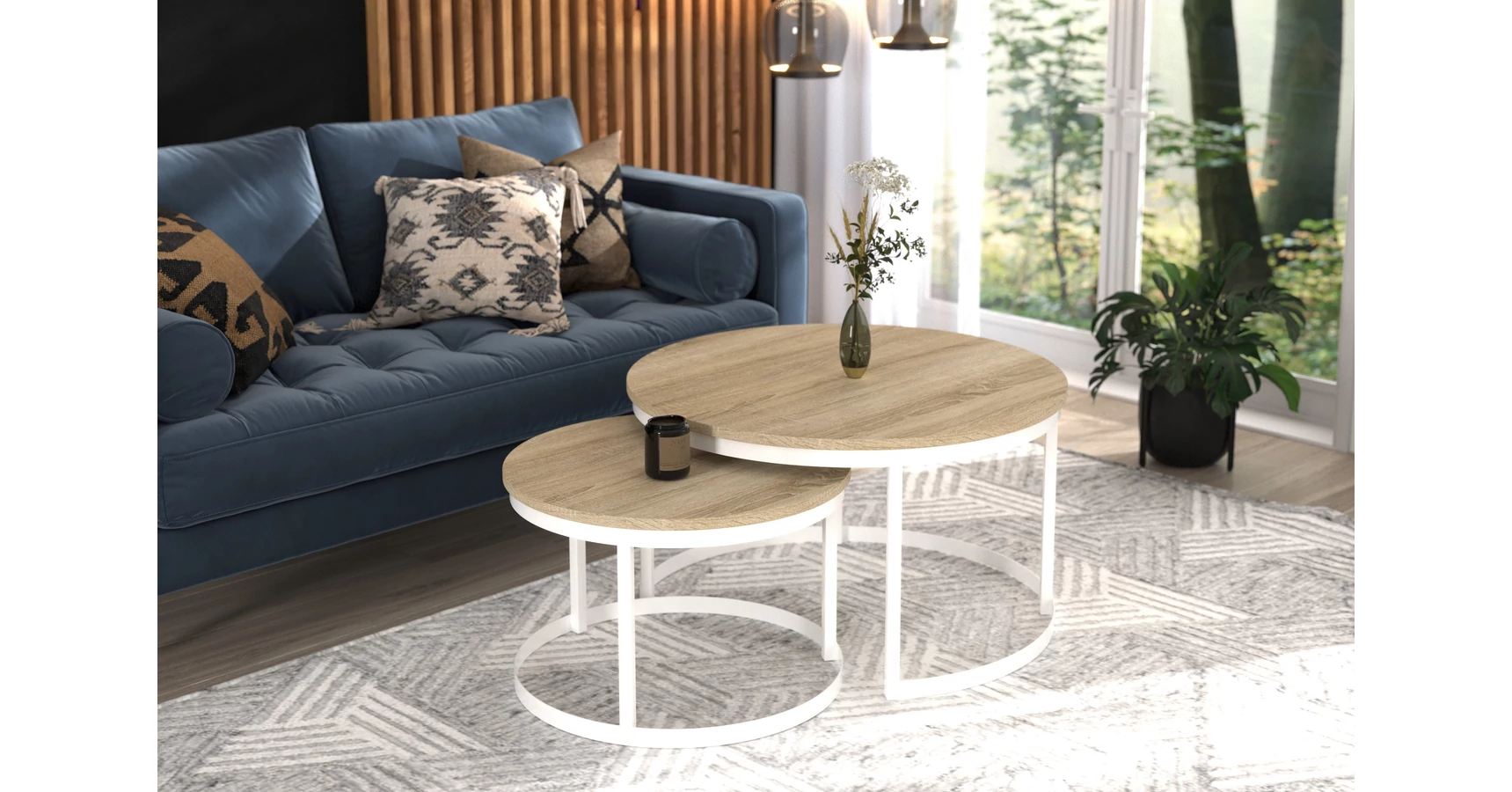 OKIN 2 az 1-ben kávéasztal, Fehér, Sonoma - Dohányzóasztal