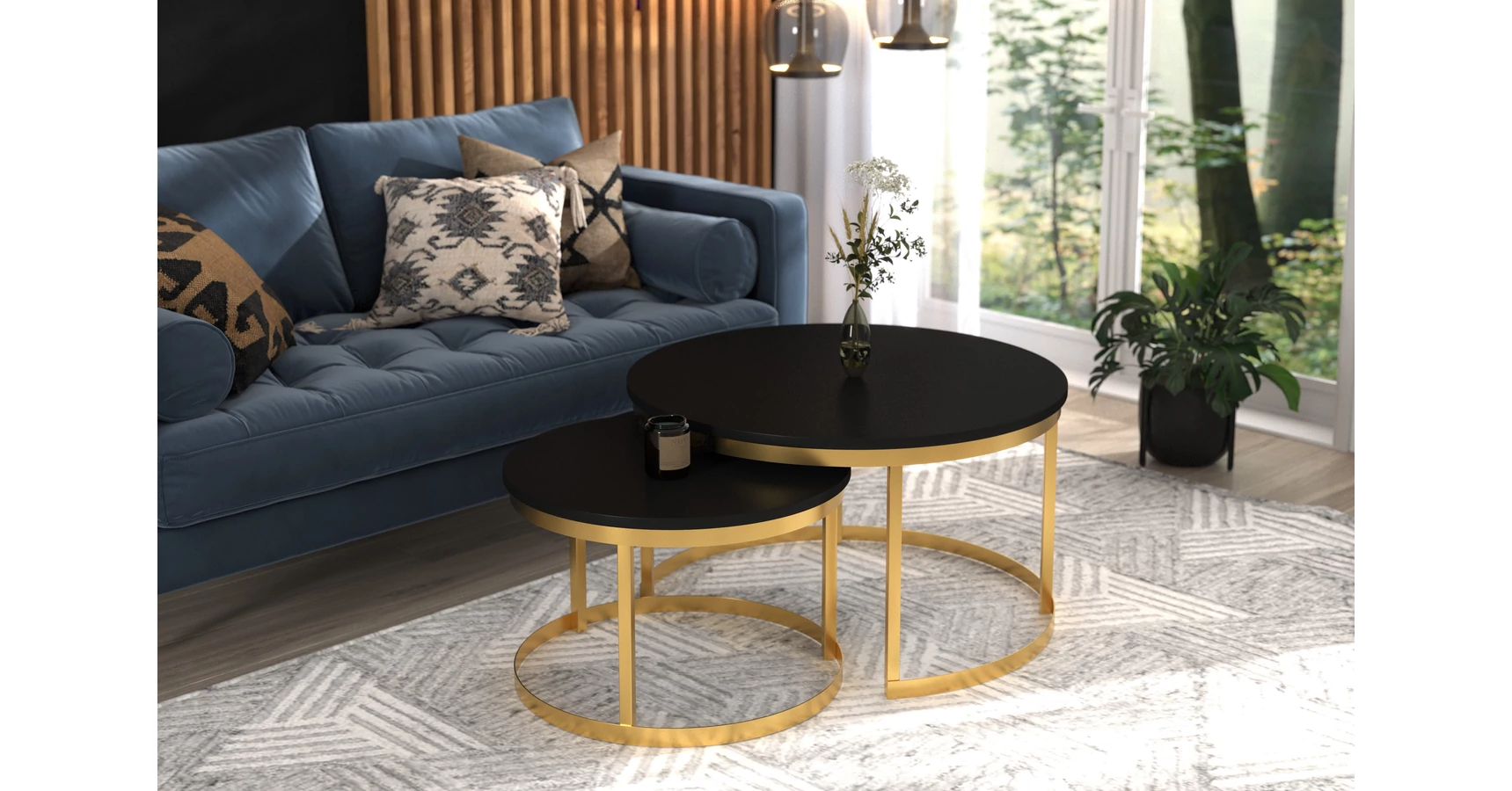 OKIN 2 az 1-ben kávéasztal, Arany, Fekete - Dohányzóasztal