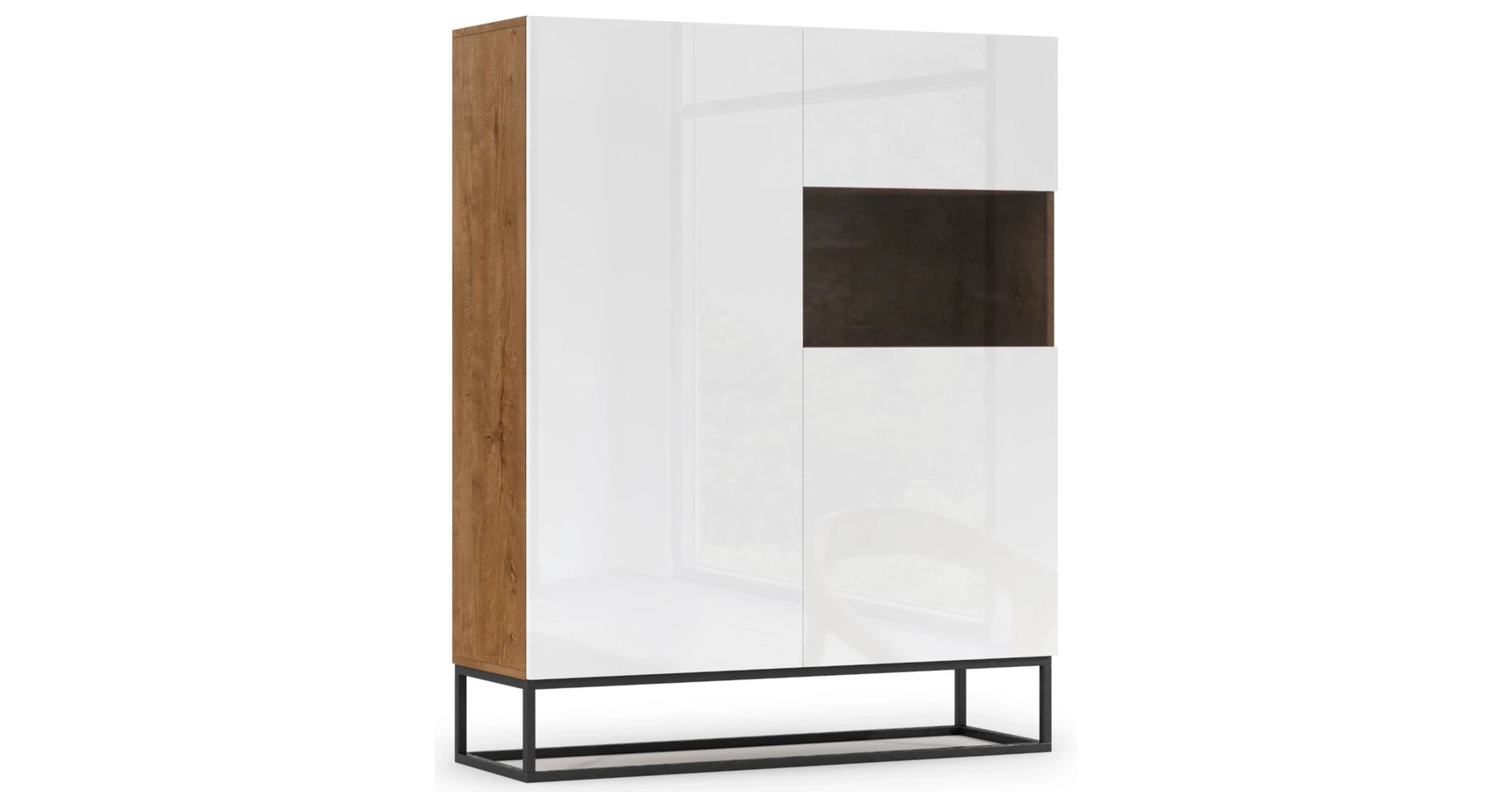 Avorio 120 vitrin szekrény artisan oak, white gloss vitrin, barna fa - Vitrin