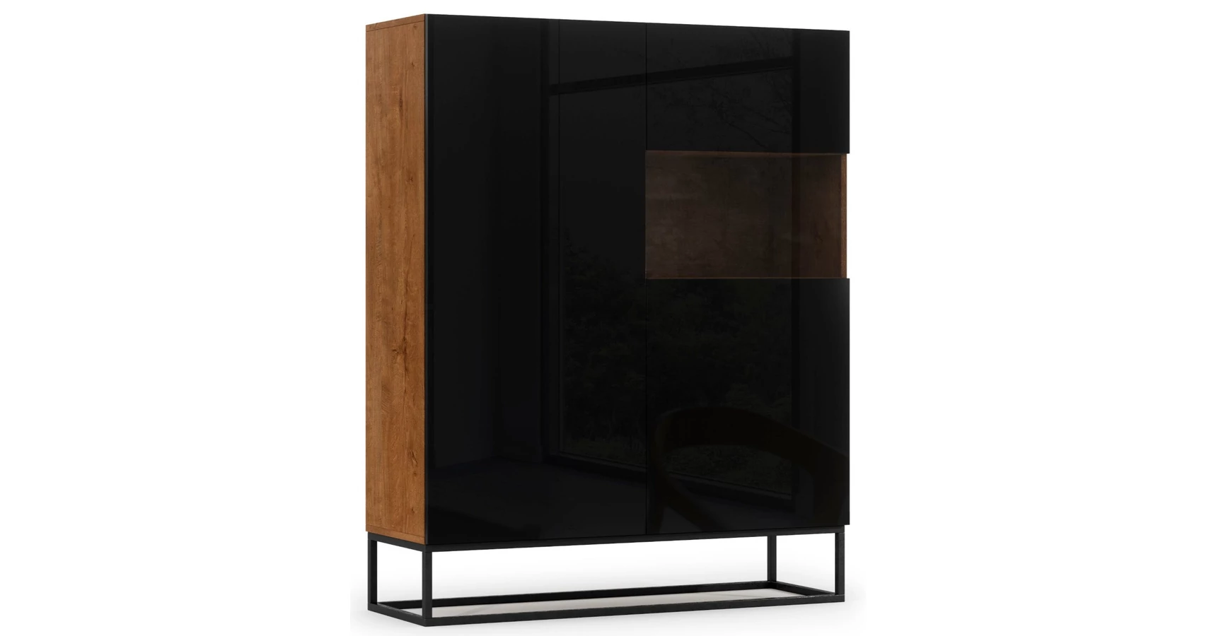 Avorio 120 vitrin szekrény artisan oak, black gloss vitrin, barna fa ...