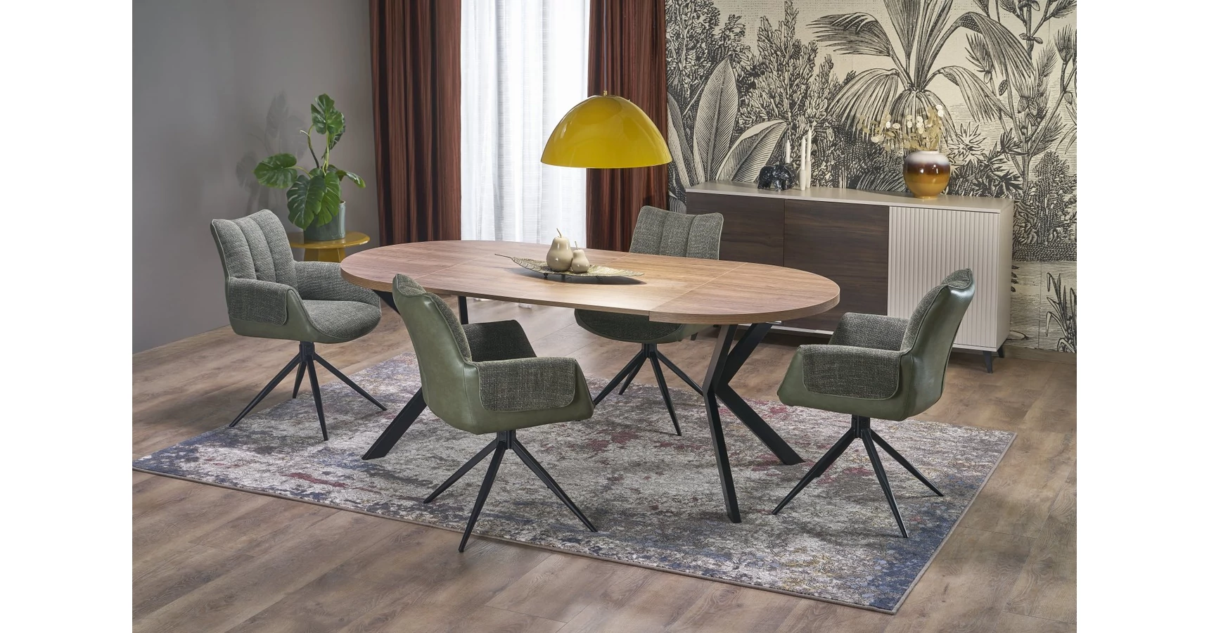 PERONI bővíthető étkezőasztal, kerek, szín: dió/fekete - Étkezőasztal