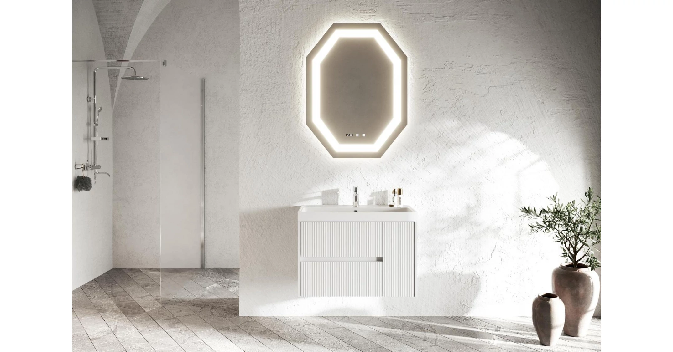 Portofino 80cm-es fürdőszobaszekrény fényes fehér színben + mosdó