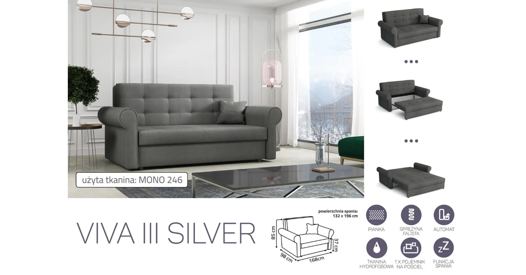 VIVA SILVER III. előre nyíló rugós fotelágy